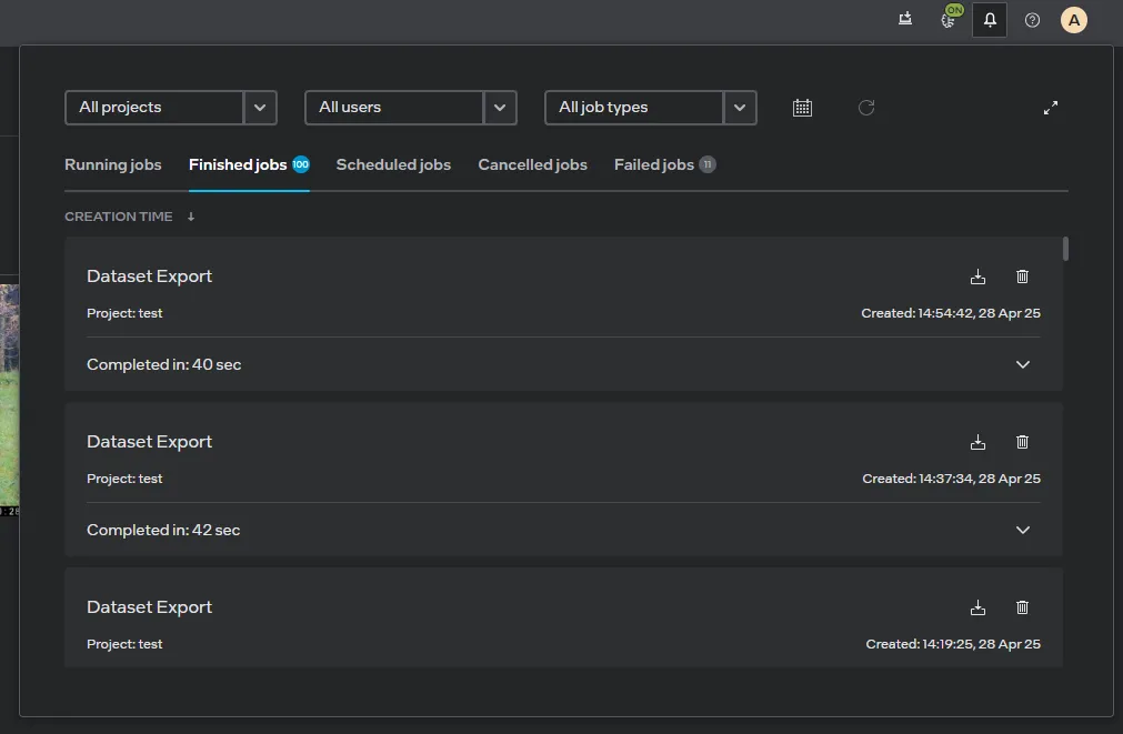 Jobs management | Intel Geti™